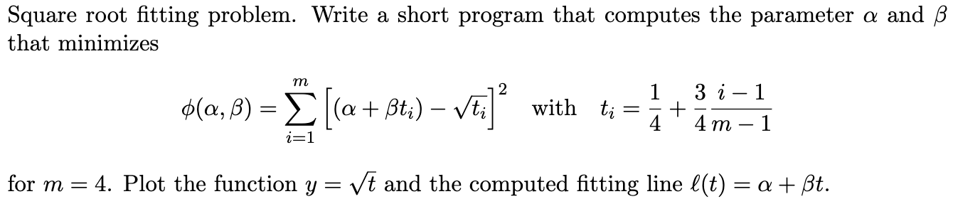 Square root fitting problem. Write a short program | Chegg.com