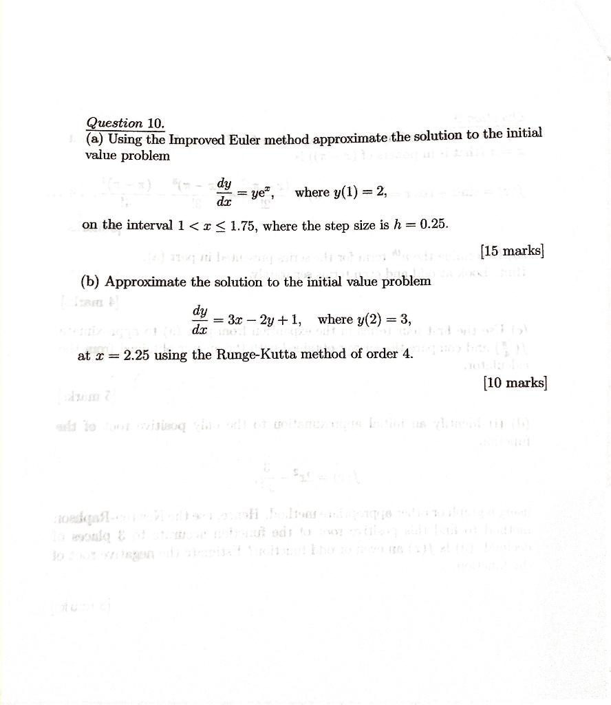 Solved Question 10. (a) Using the Improved Euler method | Chegg.com