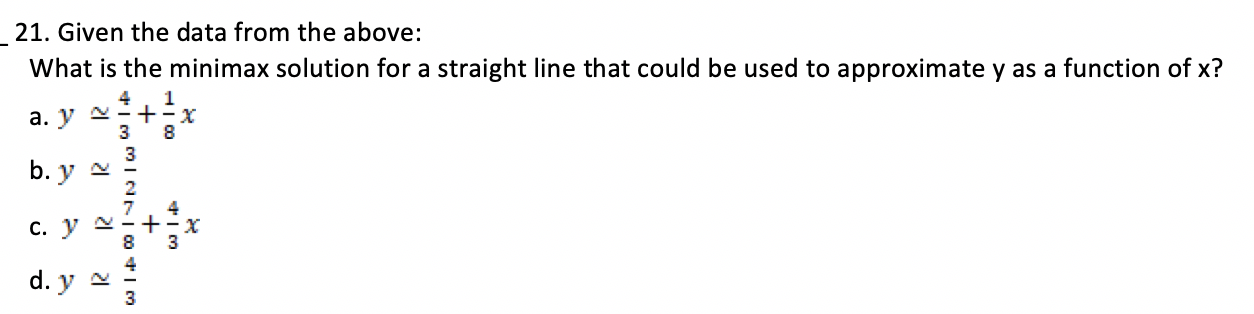 Solved Given the data from the above: What is the minimax | Chegg.com