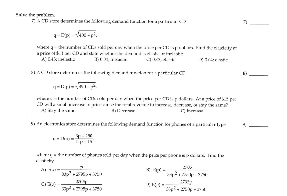 Solved Solve the problem. 7) ACD store determines the | Chegg.com