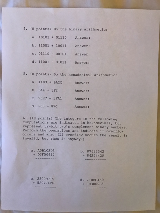 Solved 4. (8 points) Do the binary arithmetic: a. 10101 | Chegg.com