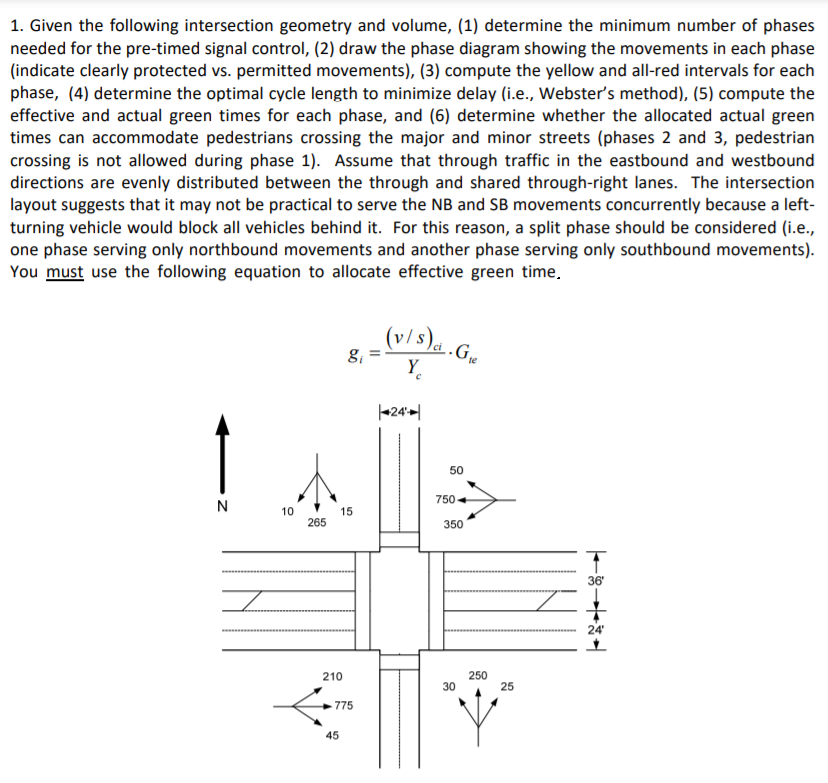 Solved 1. Given the following intersection geometry and | Chegg.com