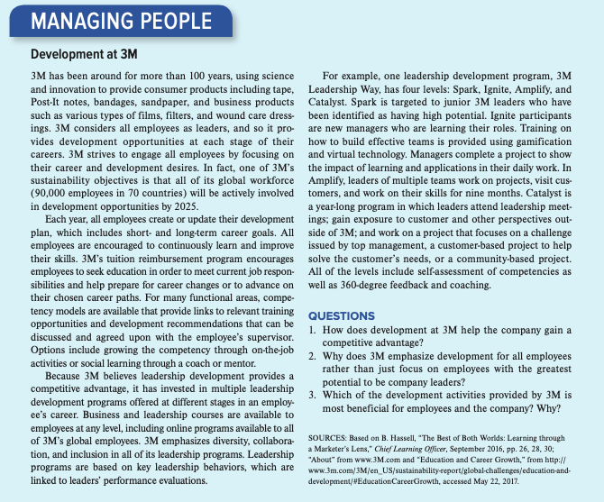 Solved 1. How does development at 3M help the company gain a | Chegg.com