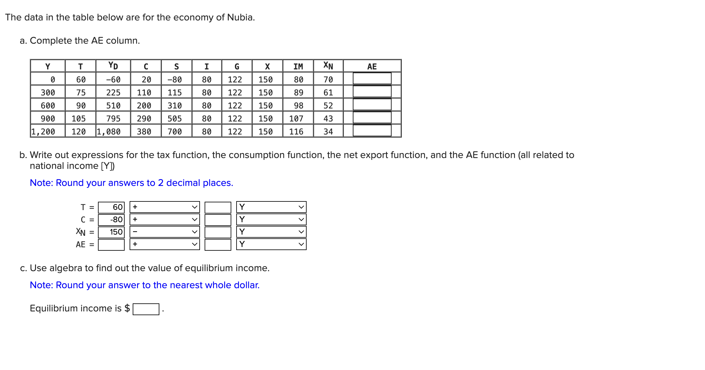 The data in the table below are for the economy of | Chegg.com