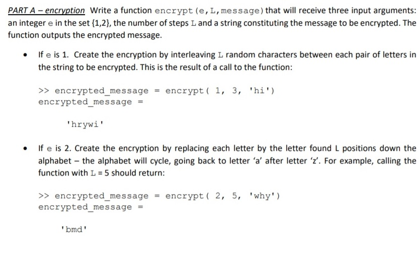 PART A-encryption Write a function encrypt (e, L, | Chegg.com