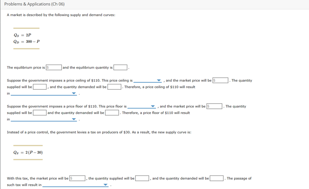 Solved Problems & Applications (Ch 06) A market is described | Chegg.com