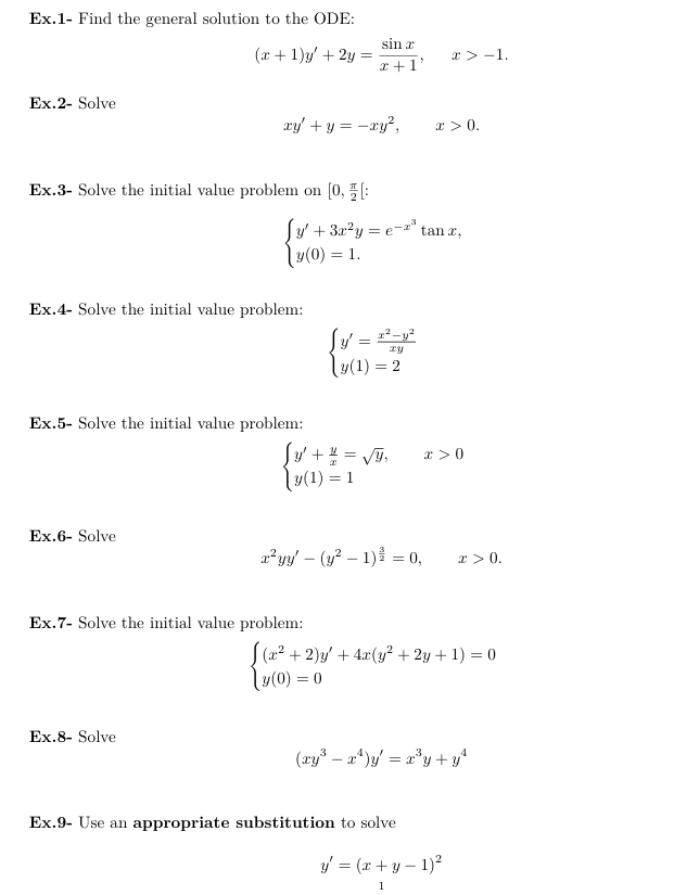 Ex.1- ﻿Find the general solution to the | Chegg.com