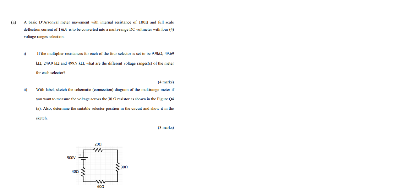 Solved (a) A basic D'Arsonval meter movement with internal | Chegg.com