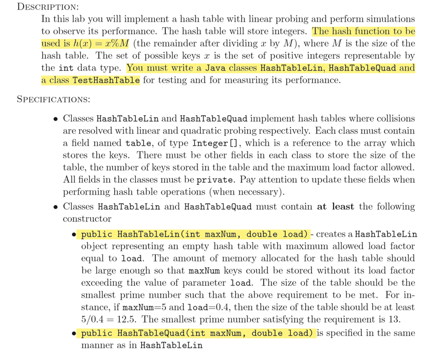DESCRIPTION: In this lab you will implement a hash | Chegg.com