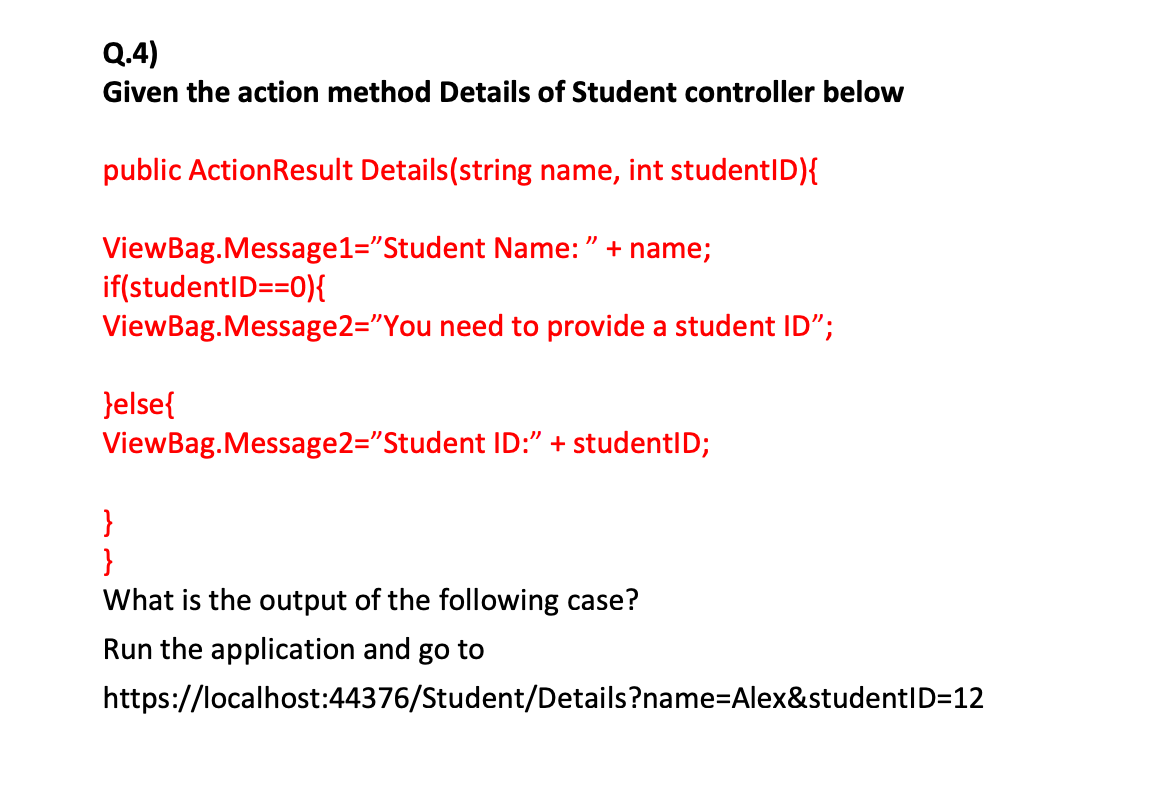 Solved Q.4) Given the action method Details of Student | Chegg.com