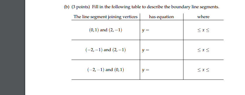 Solved (b) (3 points) Fill in the following table to | Chegg.com