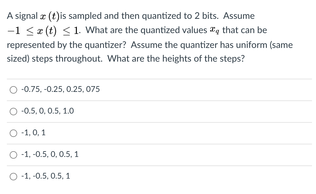 Solved A signal x (t)is sampled and then quantized to 2 | Chegg.com