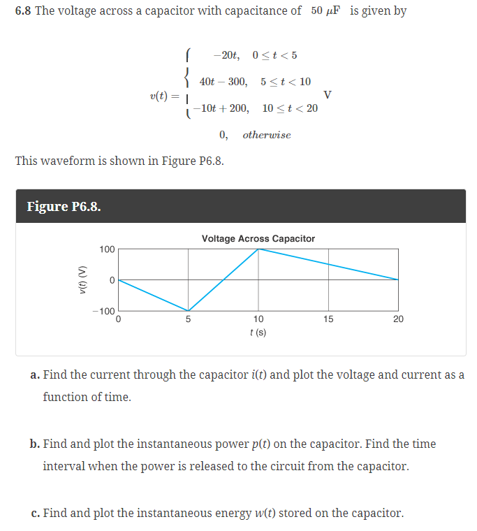 Solved 6.8 The voltage across a capacitor with capacitance | Chegg.com