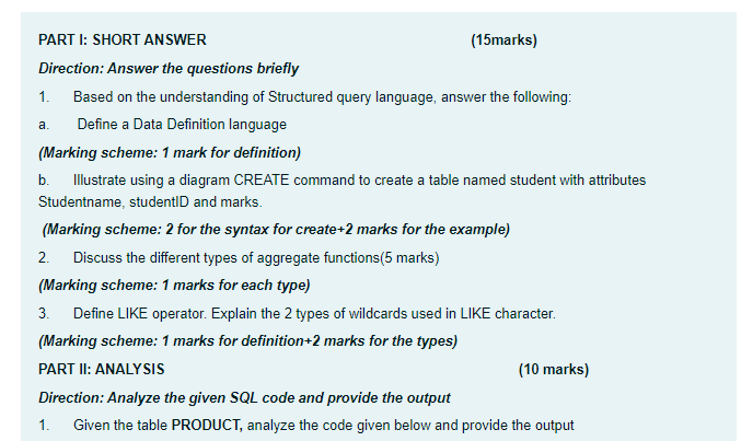 Solved a. PART I: SHORT ANSWER (15marks) Direction: Answer | Chegg.com