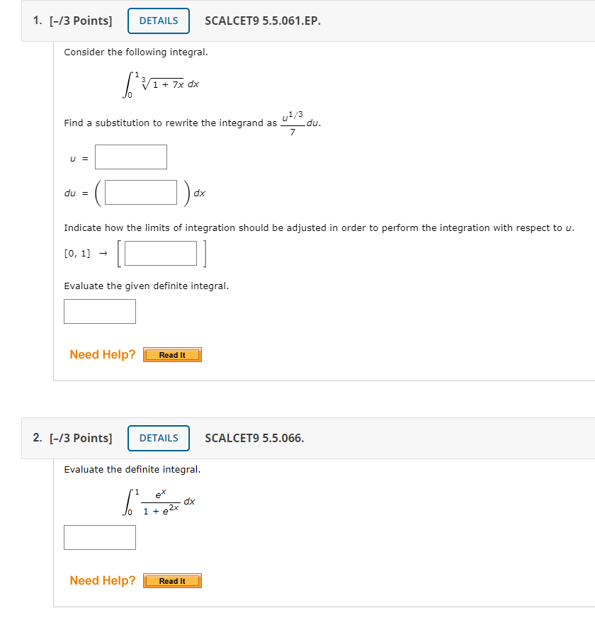 Solved 1. [-/3 Points] DETAILS SCALCET9 5.5.061.EP. Consider | Chegg.com