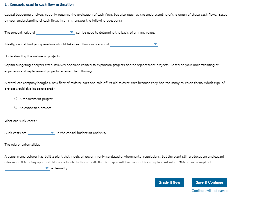 1. Concepts used in cash flow estimation Capital | Chegg.com