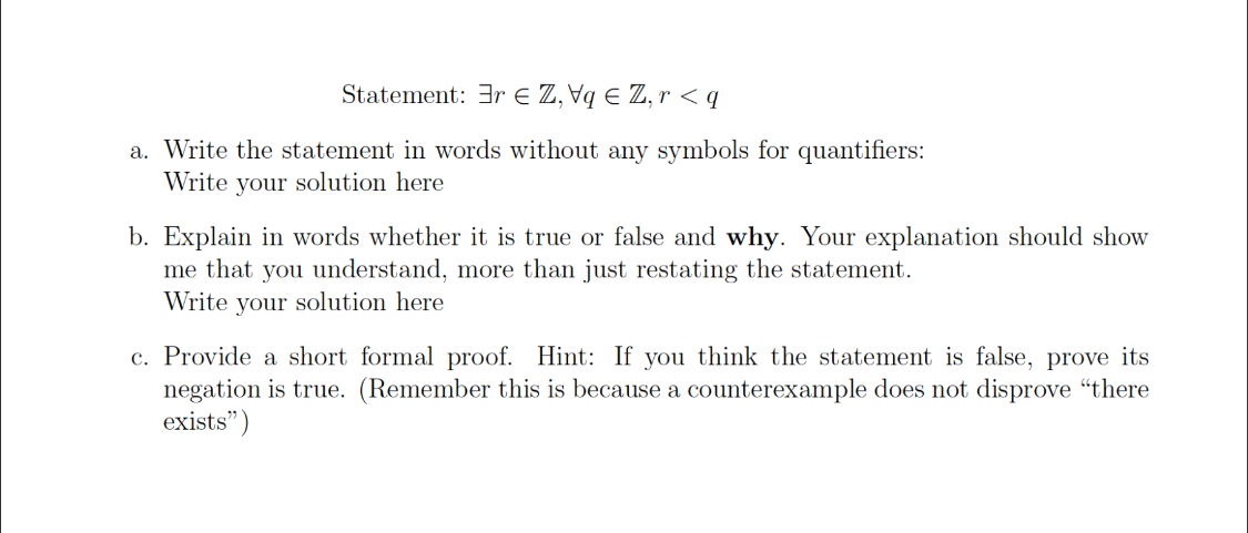 Solved a. Write the statement in words without any symbols | Chegg.com
