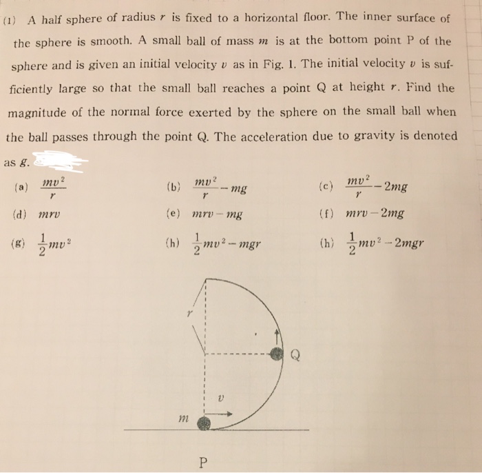 Solved (1) A half sphere of radius r is fixed to a | Chegg.com