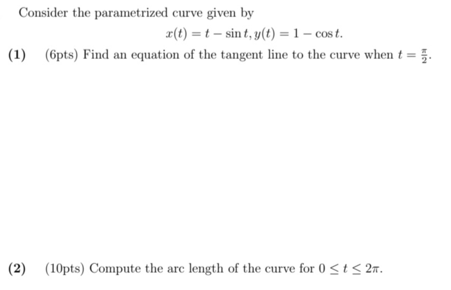 Solved Consider the parametrized curve given | Chegg.com