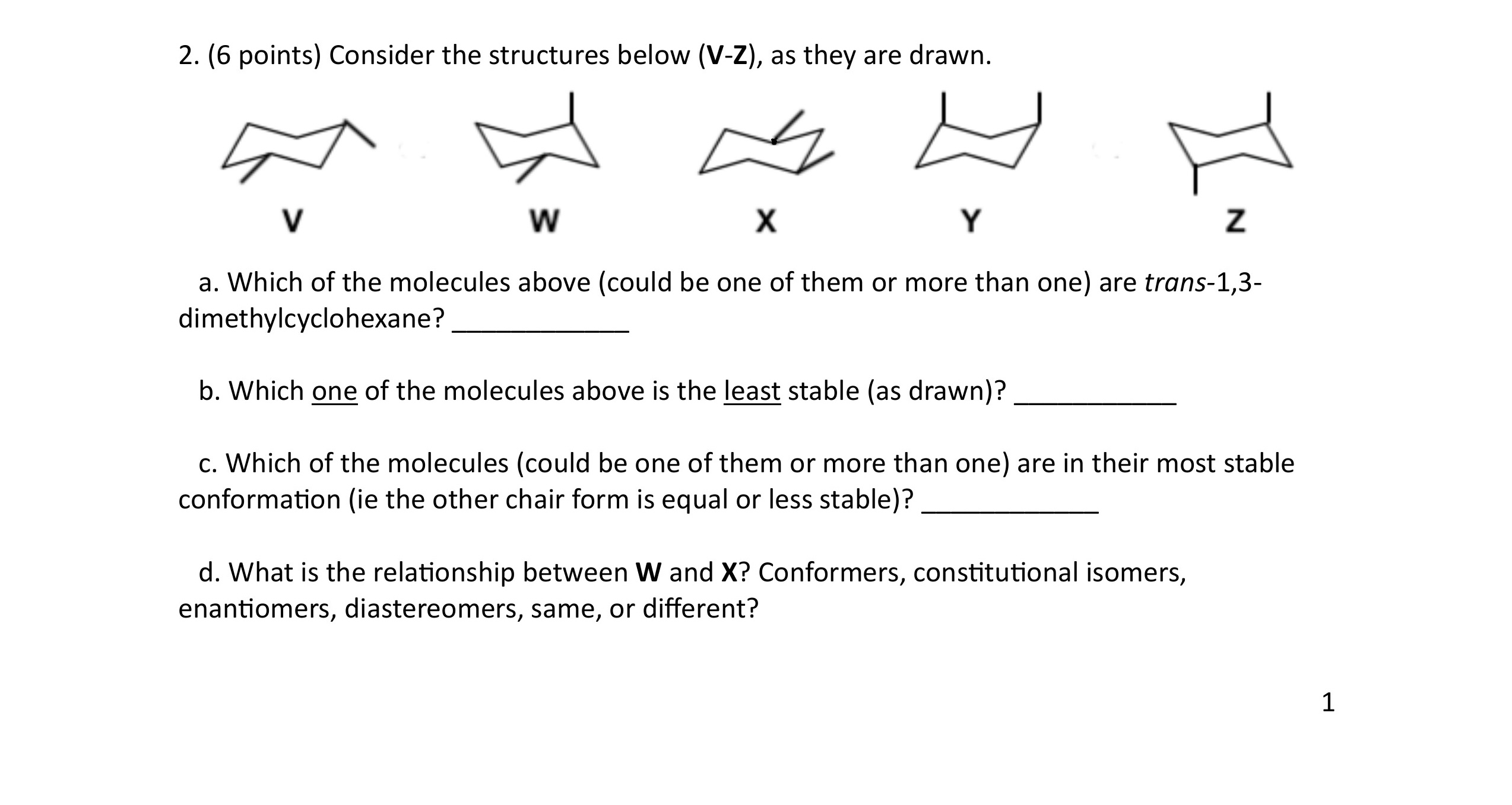 Solved (6 ﻿points) ﻿Consider the structures below (V-Z), ﻿as | Chegg.com