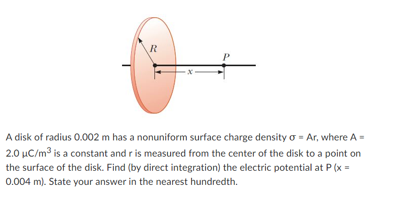 Solved A disk of radius 0.002 m has a nonuniform surface | Chegg.com