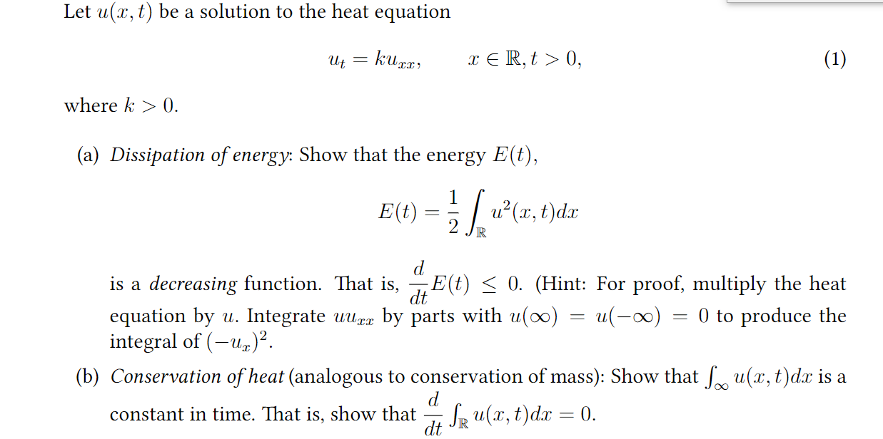 Solved Let u(x,t) be a solution to the heat equation | Chegg.com