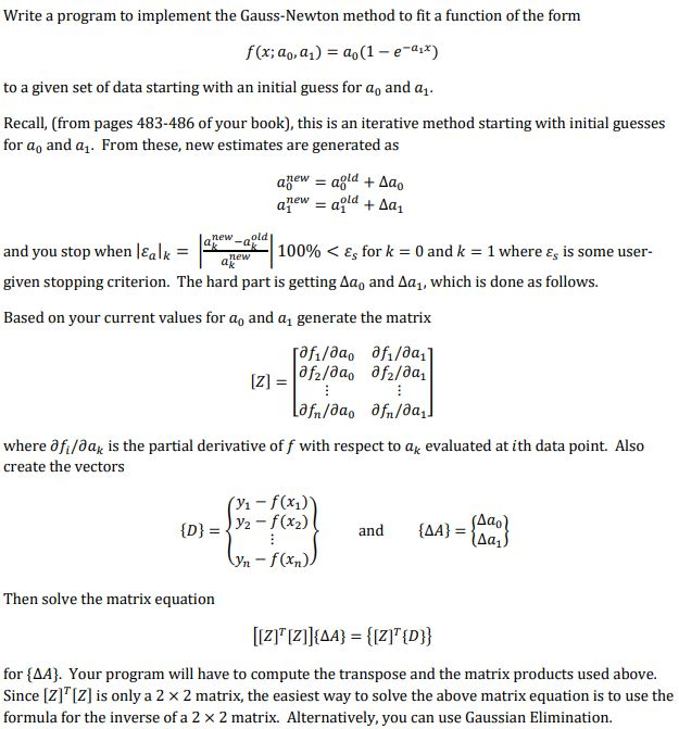 Write a program to implement the Gauss-Newton method | Chegg.com
