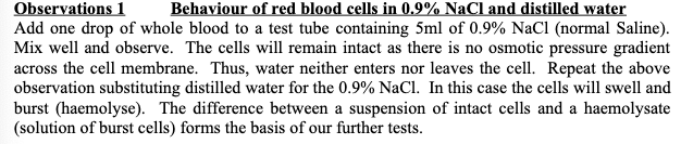 Solved Observations 1 Behaviour of red blood cells in 0.9% | Chegg.com