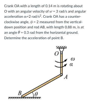 Solved Crank OA with a length of 0.14 ﻿m is rotating aboutO | Chegg.com