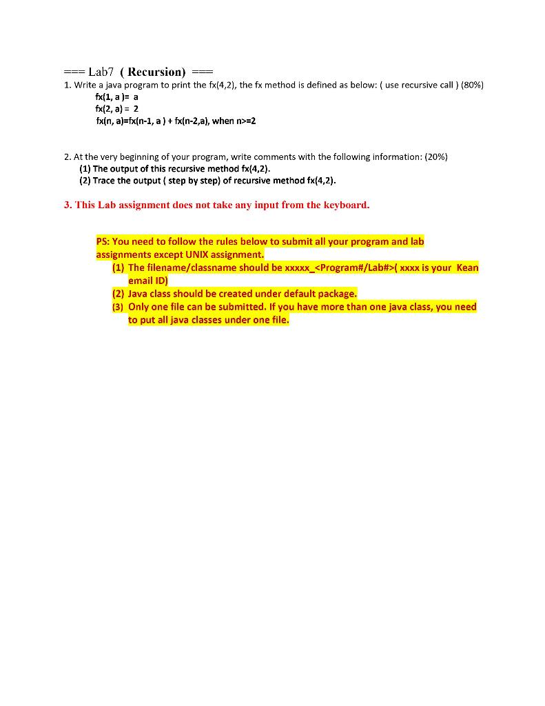 Solved === Lab7 (Recursion) 1. Write a java program to print | Chegg.com