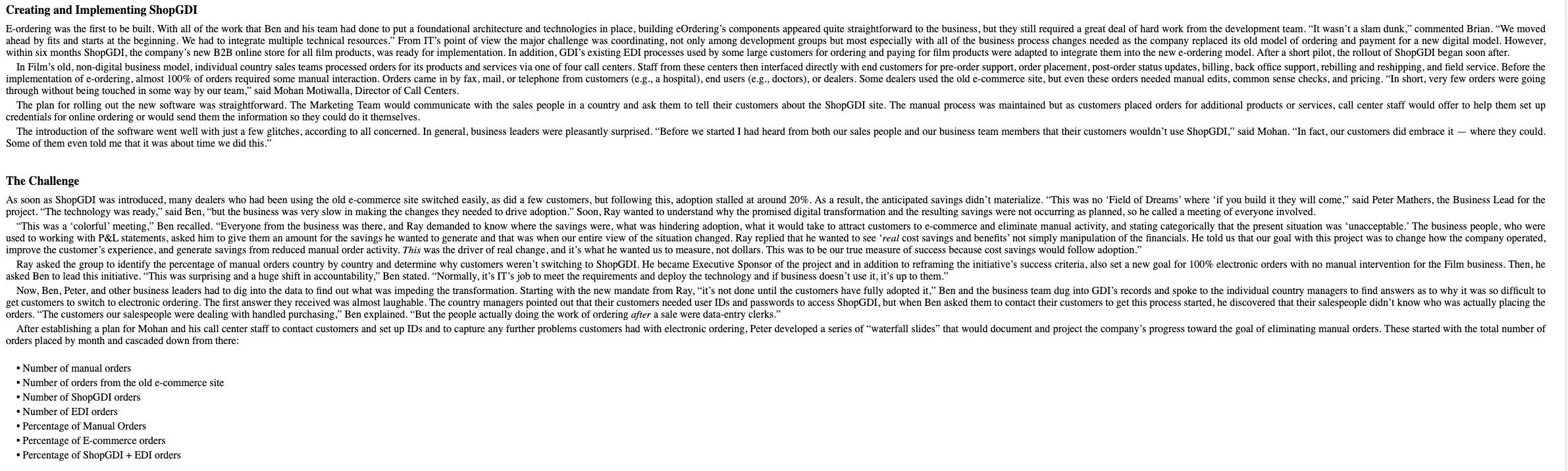 Solved 1. Critique the e-ordering process used at GDI | Chegg.com