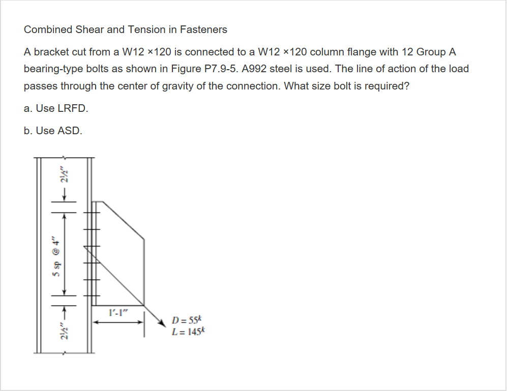 Solved Combined Shear and Tension in Fasteners A bracket cut | Chegg.com
