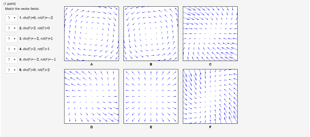 Solved (1 point) Match the vector fields: 1. div(F)=0, | Chegg.com