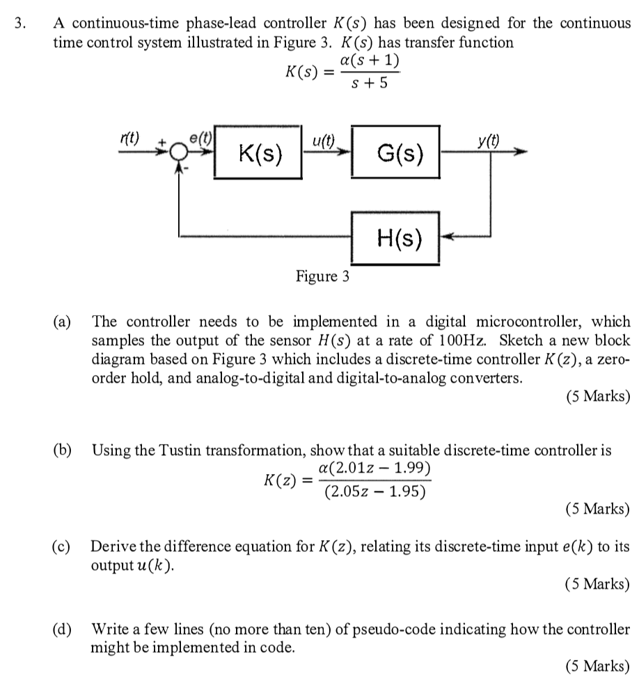 Solved 3. A continuous-time phase-lead controller K(s) has | Chegg.com
