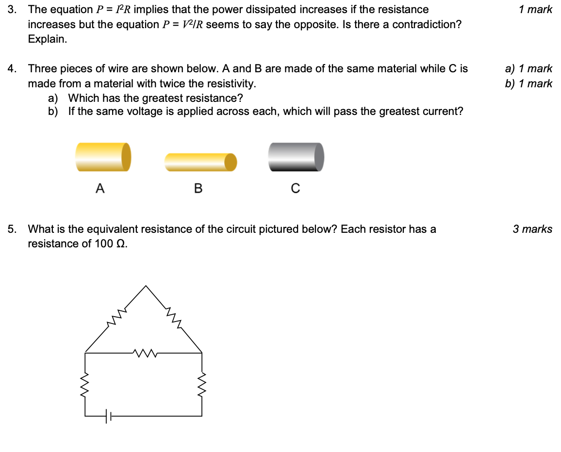 Solved 3. 1 mark The equation P= PR implies that the power | Chegg.com