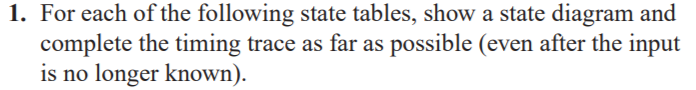 Solved 1. For each of the following state tables, show a | Chegg.com