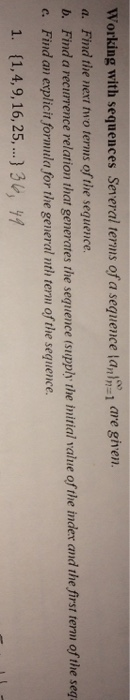 Solved Working with sequences Several terms of a sequence | Chegg.com
