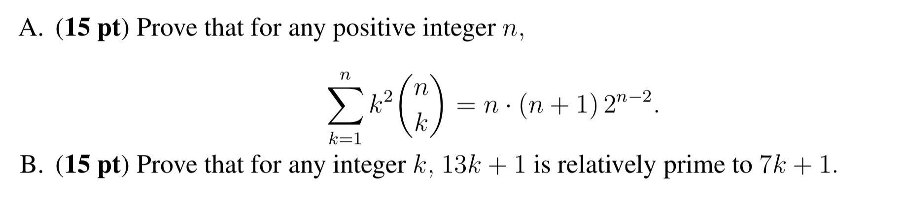 Solved A. (15 pt) Prove that for any positive integer n, | Chegg.com