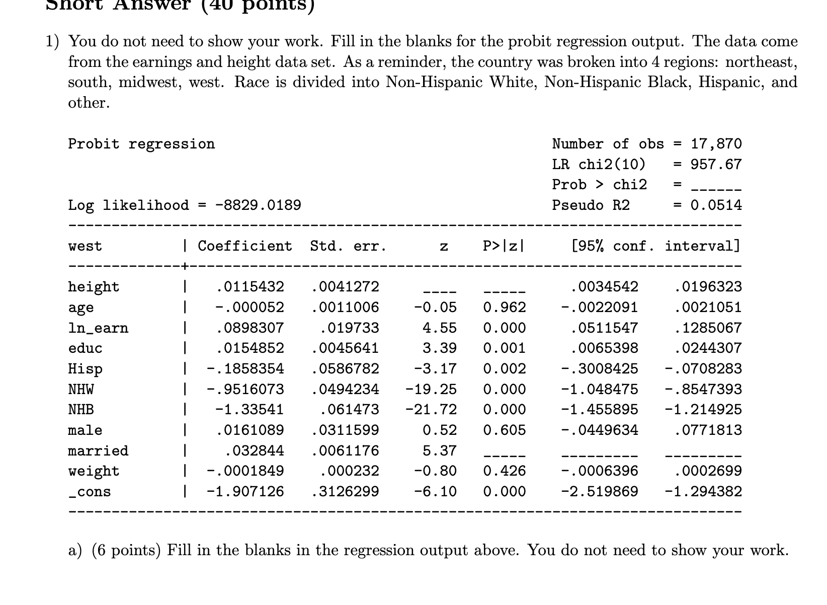 Solved You do not need to show your work. Fill in the blanks | Chegg.com