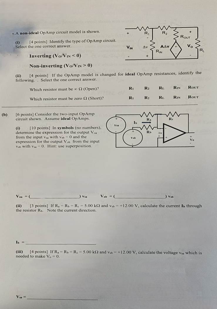 Solved A non-ideal OpAmp circuit model is shown.(i) [4 | Chegg.com