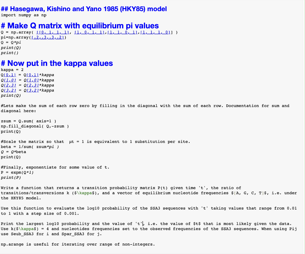 Solved \#\# Hasegawa, Kishino and Yano 1985 (HKY85) model | Chegg.com