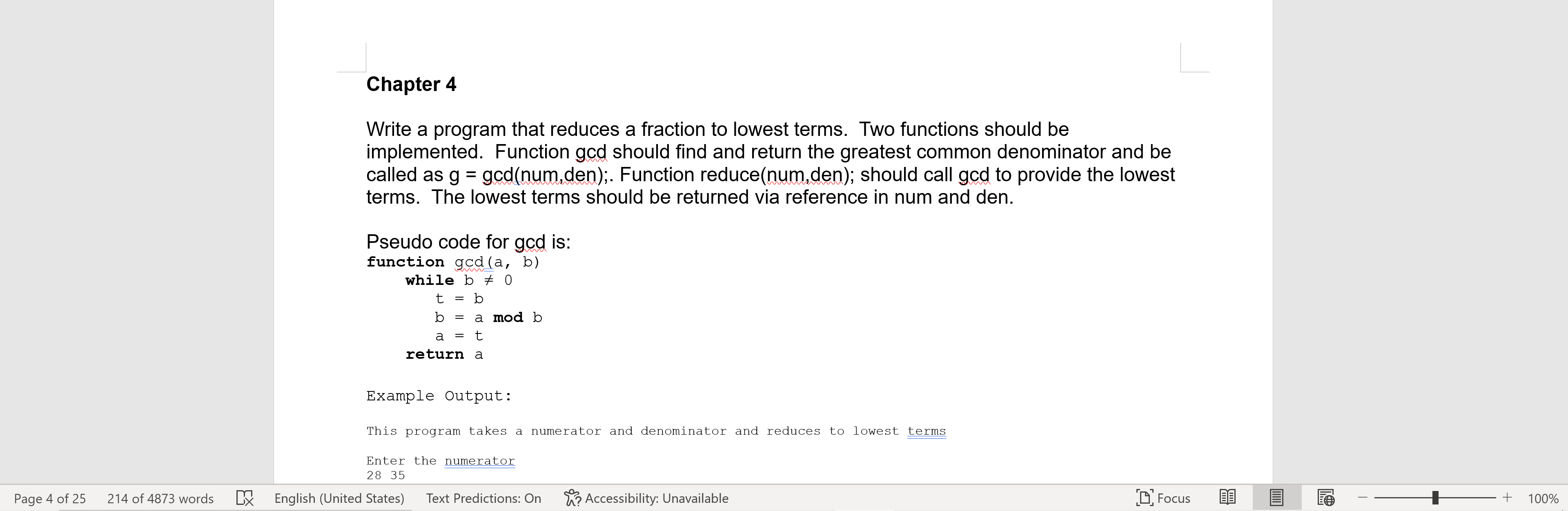 Write a C++program that reduces a fraction to lowest | Chegg.com
