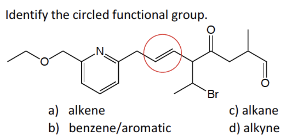 Solved Identify the circled functional group. Br a) alkene | Chegg.com