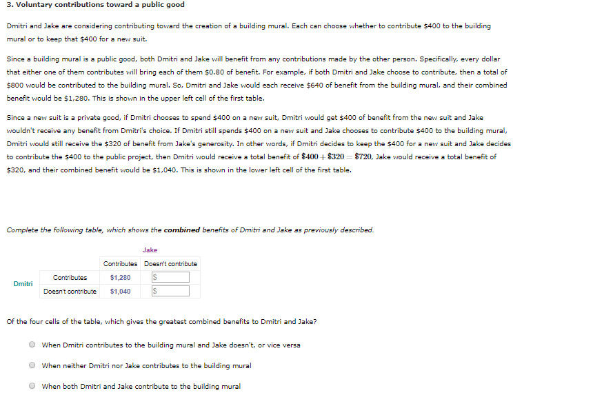 3. Voluntary contributions toward a public good | Chegg.com