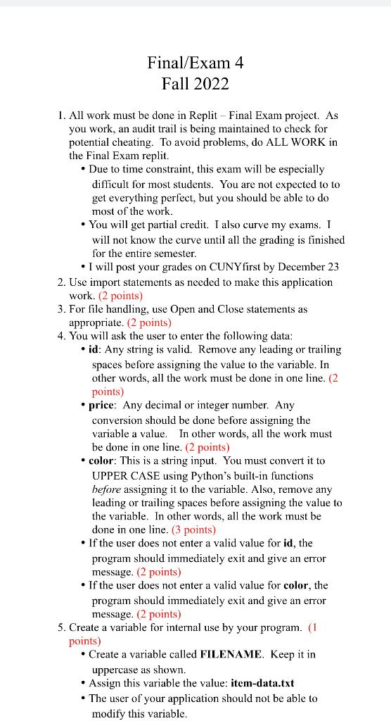 Final/Exam 4 Fall 2022 1. All work must be done in | Chegg.com