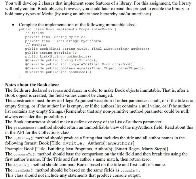 Solved You will develop 2 classes that implement some | Chegg.com