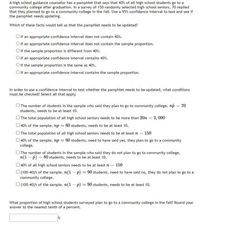 Solved A high school guidance counselor has a pamphlet that | Chegg.com