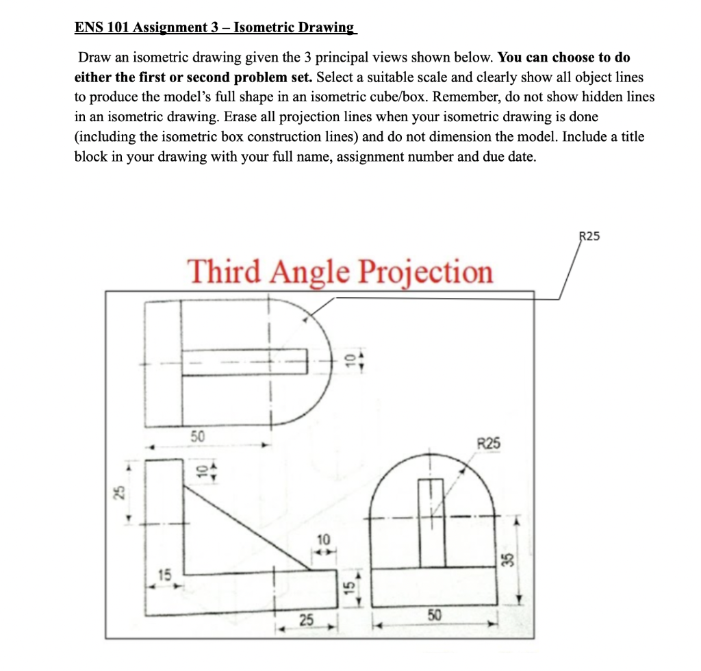 Solved Draw an isometric drawing given the 3 principal views | Chegg.com