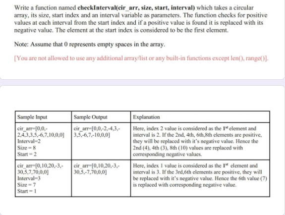Solved Write a function named checkInterval(cir_arr, size, | Chegg.com