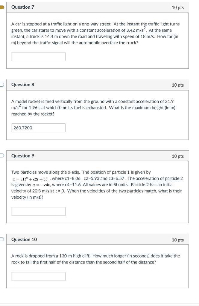Solved Question 7 10 pts A car is stopped at a traffic light | Chegg.com